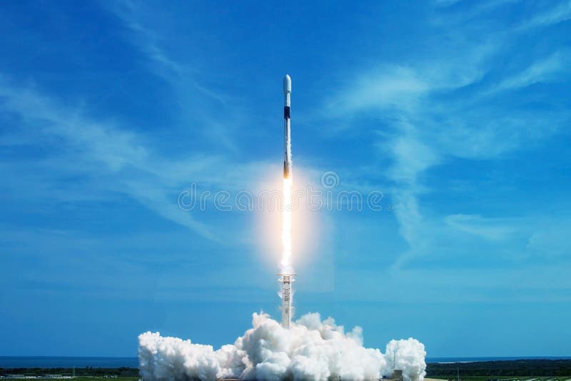 Take Off Space Rocket on a Background of Blue Sky and Sun. Elements of ...