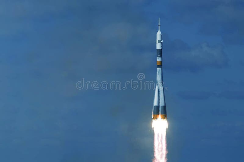 Take Off Space Rocket on a Background of Blue Sky and Sun. Elements of ...