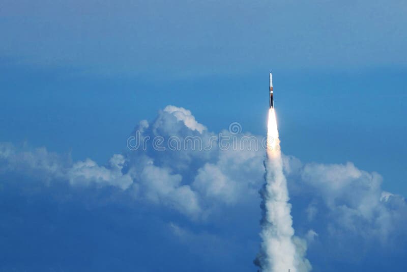 Take Off Space Rocket on a Background of Blue Sky and Sun. Elements of ...