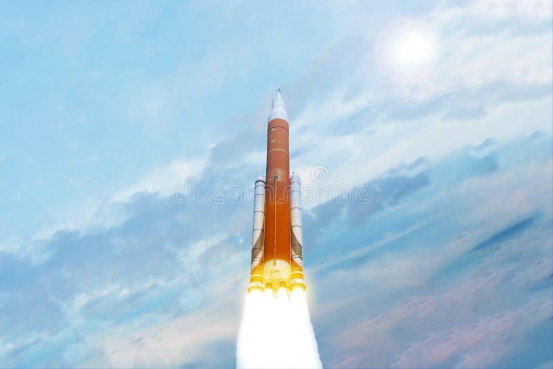 Take Off Space Rocket on a Background of Blue Sky and Sun. Elements of ...