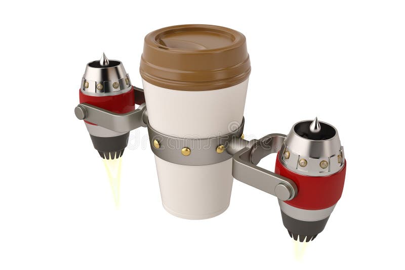 Take Out Coffee in Thermo Cup with Jet Engine 3d Illustration. Stock ...