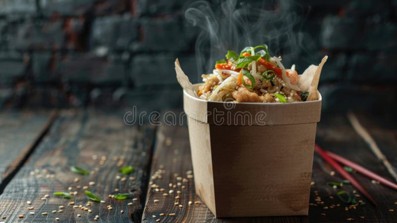 A Take-out Container Filled with Rice and Various Vegetables Stock ...