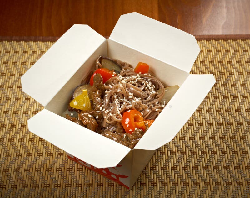 Take-out Food - Noodles with Pork Stock Photo - Image of food, marinade ...