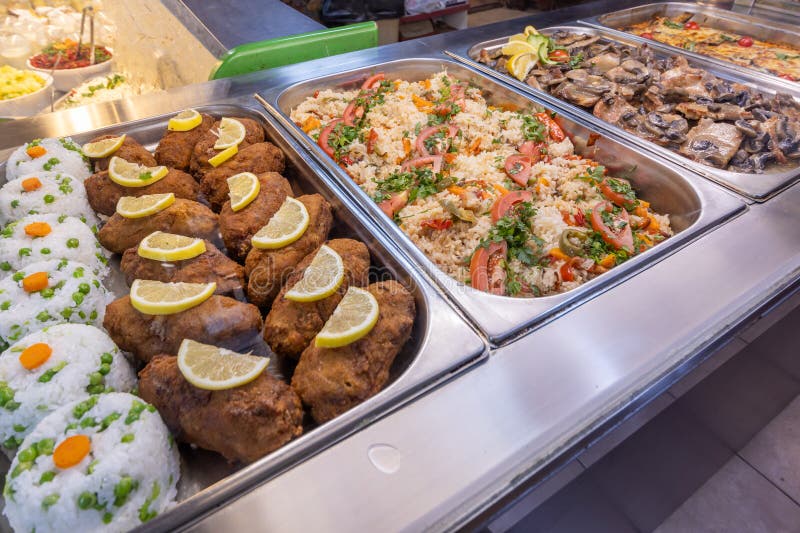 Take-out Food in Showcase Window. Food for Home Stock Photo - Image of ...