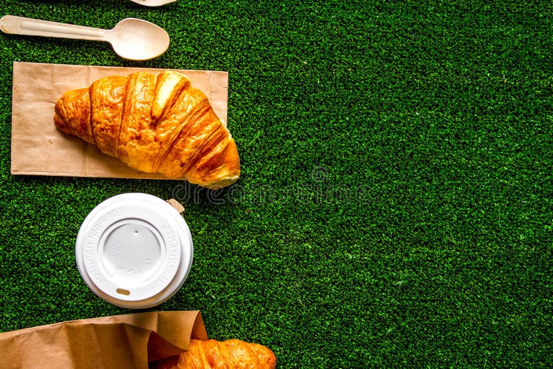 Take Out in Paper Bag on Green Background Top View Stock Photo - Image ...