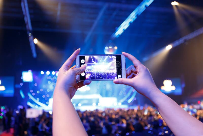 Take Photo Crowd in Front of Concert Stage Stock Photo - Image of night ...