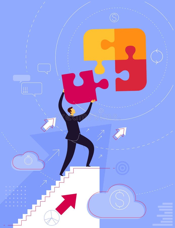 Take a Step Uniting Puzzle Pieces Stock Vector - Illustration of money ...