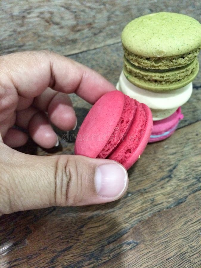 Take sweet stock image. Image of sweet, macaron, hand - 48326947