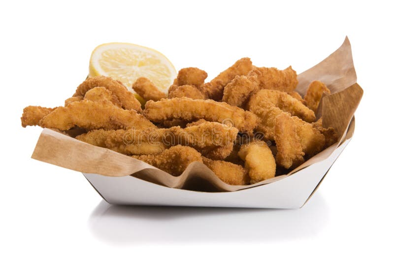 Rabas, Fried Squid with Lemon Isolated on White Stock Image - Image of ...
