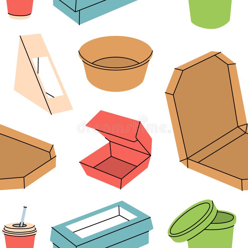 Food Cardboard Boxes Set. Empty Cardboard Boxes for Takeaway Food ...