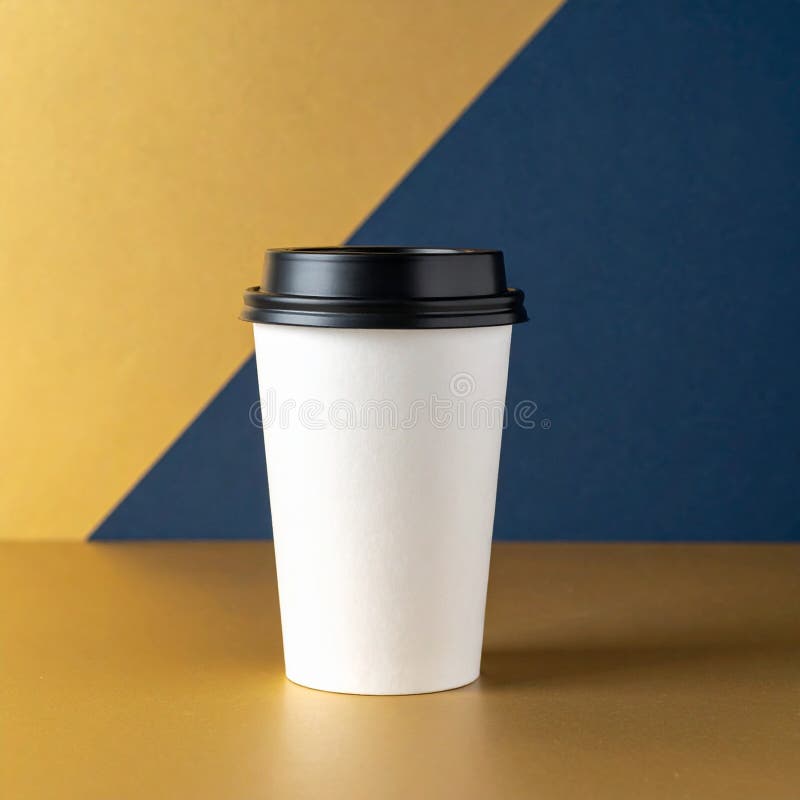 Takeaway Coffee Cup Mockup on Navy Golden Background Plain Design No ...