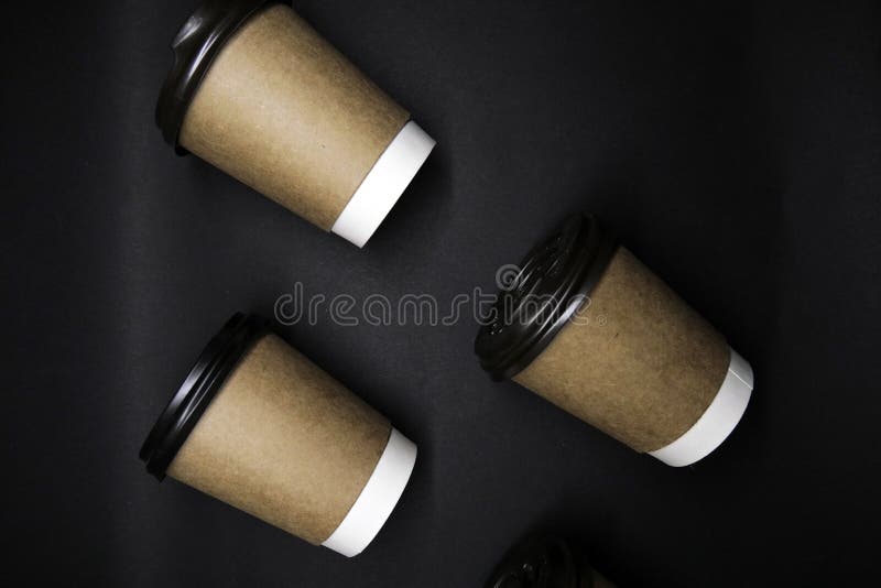 Diagonal Paper Cups Lay on Black Background Stock Image - Image of ...