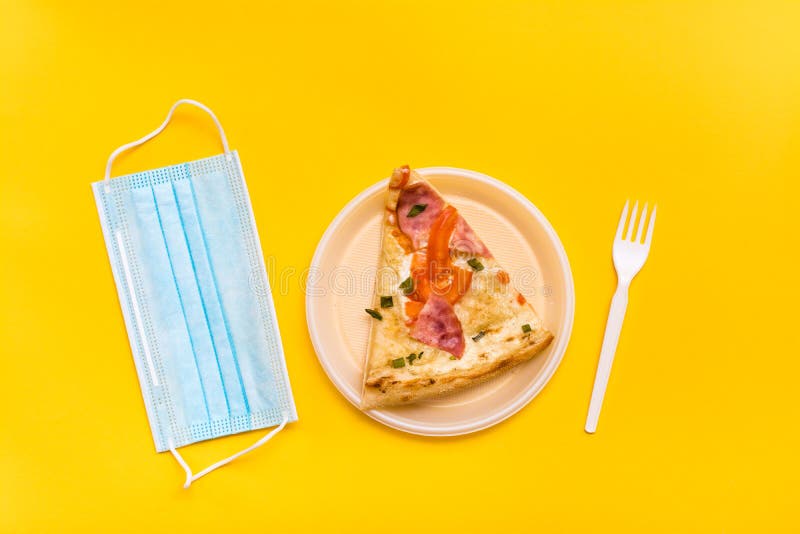 Takeaway and Delivery. a Slice of Pizza in a Disposable Plastic Plate ...