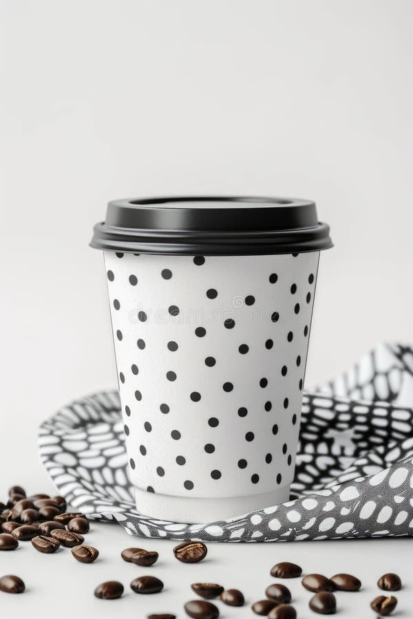 Takeaway Dotted Paper Cup Placed on White Table with Scattered Coffee ...