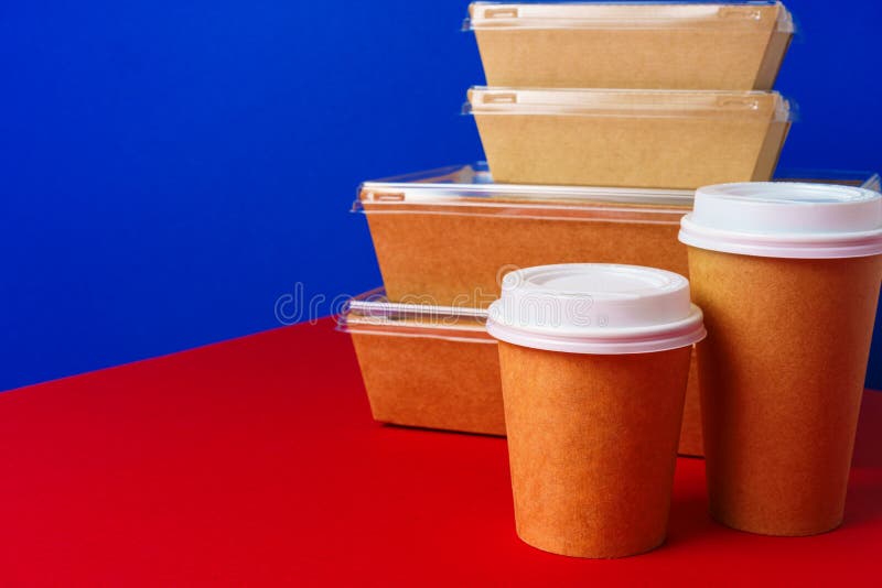 Takeaway Food Concept. Some Packed Food in Container with Coffee Cup ...