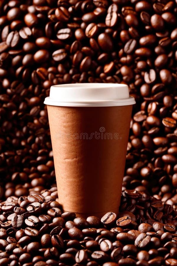Takeaway Paper Cup of Coffee with Coffee Beans Stock Illustration ...