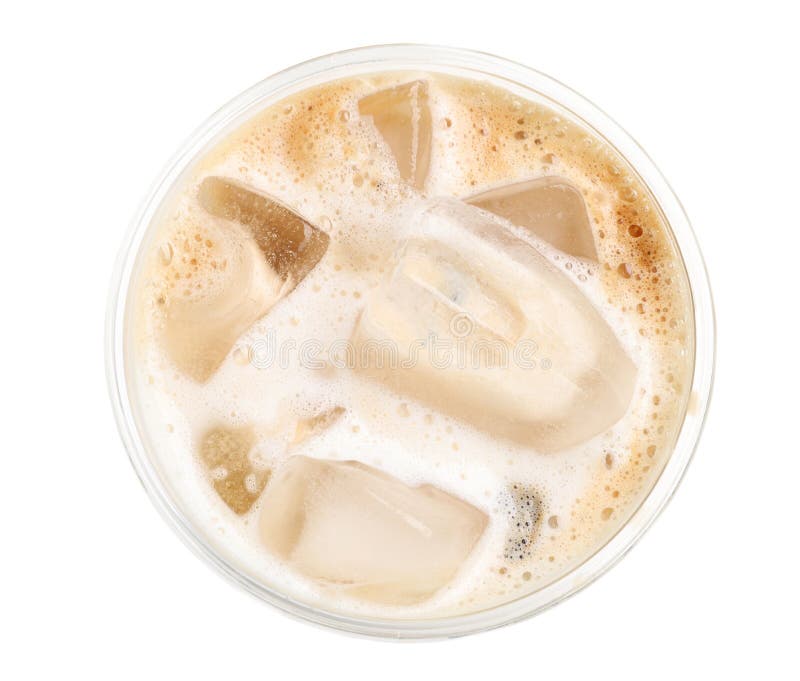 Takeaway Plastic Cup with Cold Coffee Drink Isolated on White, Top View ...