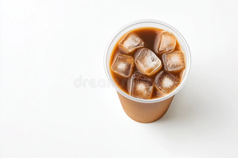 Takeaway Plastic Cup Filled with Iced Coffee Drink. Top View of ...