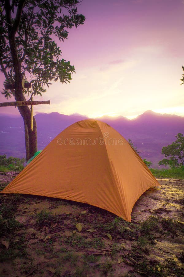 Camping in the Mountain and Beautiful Sunset Stock Image - Image of ...