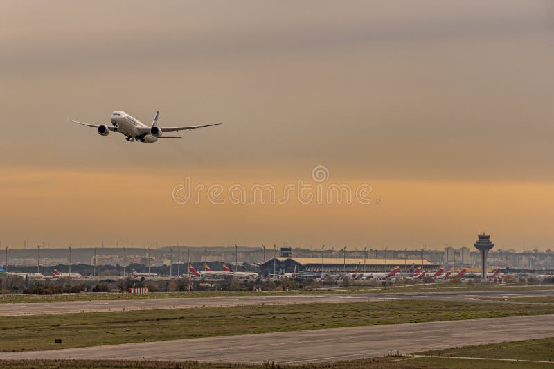 Takeoff of a Passenger Plane Folding the Wheels of the Landing Gear ...