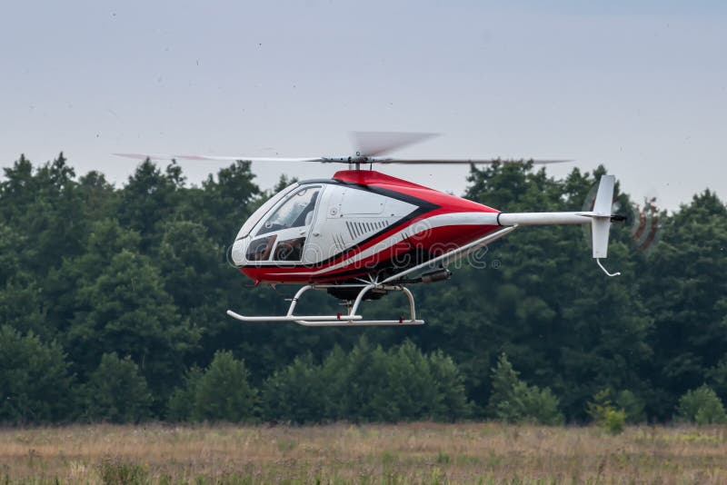 Takeoff of a Small Helicopter in the Field Stock Photo - Image of ...