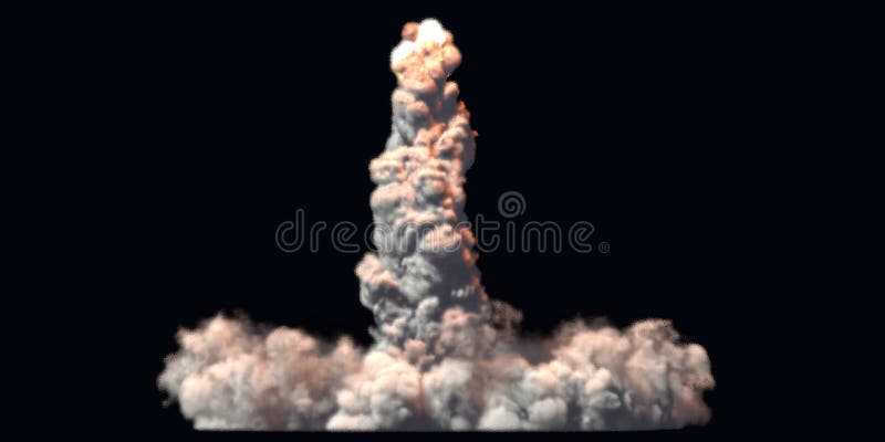 Takeoff on Start Spaceship Smoke Cloud. Smoke and Fire from Launch ...