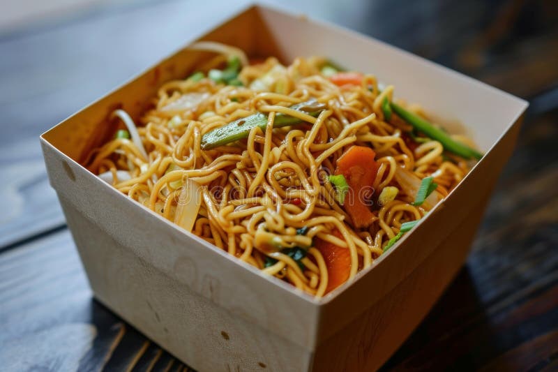 Takeout Chow Mein Noodles in Eco-friendly Box Stock Photo - Image of ...