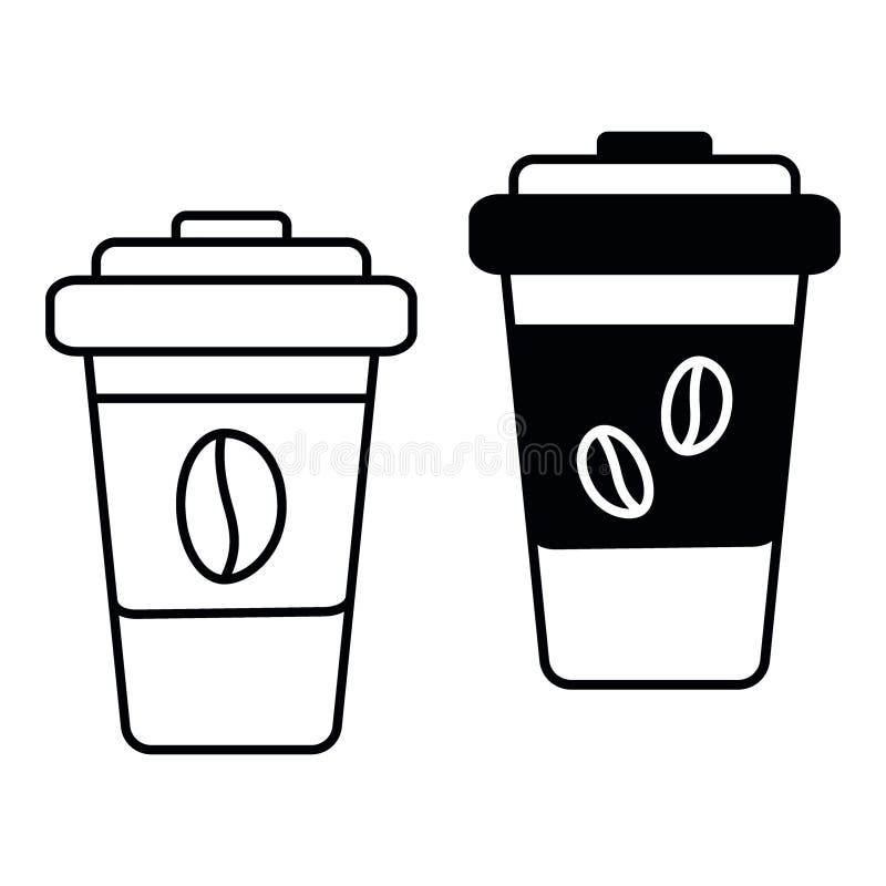 2 Takeout Disposable Coffee Cups with Lid and Coffee Beans on Label ...
