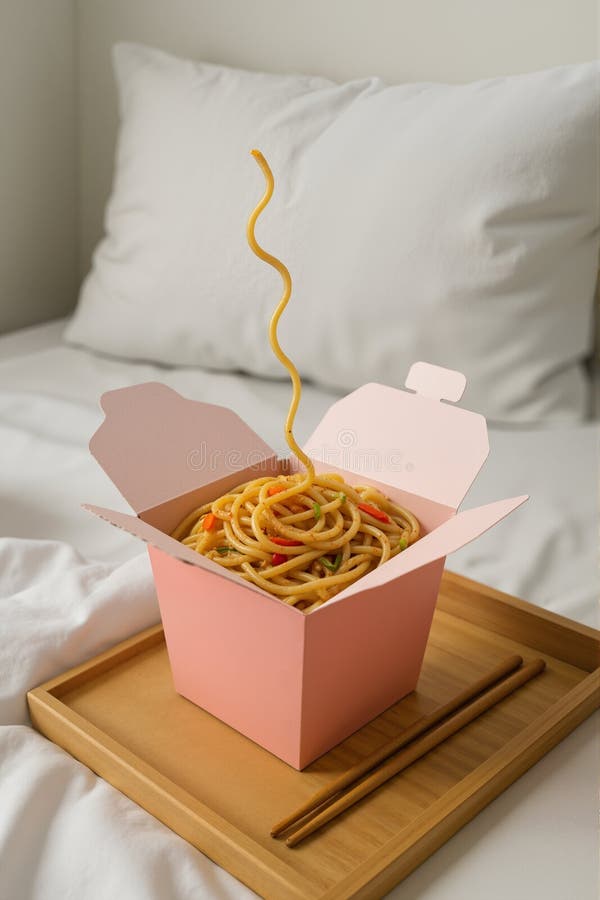 Takeout Spaghetti Box on Bed Stock Image - Image of inviting, pasta ...