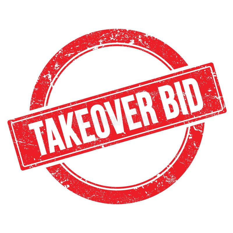 TAKEOVER BID Text on Red Grungy Round Stamp Stock Illustration ...