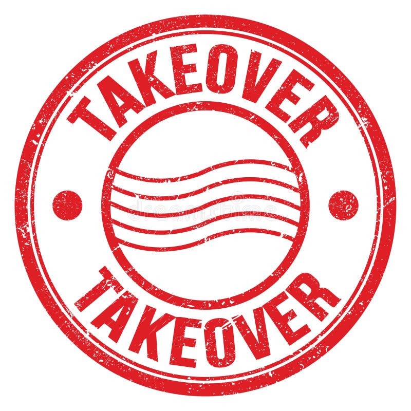 TAKEOVER Text Written on Red Round Postal Stamp Sign Stock Illustration ...
