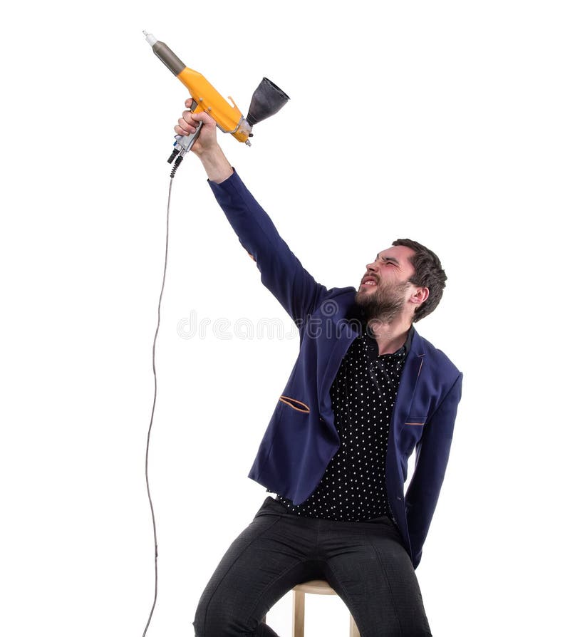 Taking Aim Man with Powder Gun Stock Photo - Image of beard, industrial ...