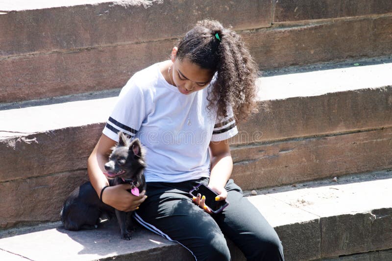 Taking Break with the Dog stock image. Image of outdoor - 159392445