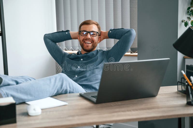 Taking a Break. Man is Working in the Modern Office Stock Image - Image ...