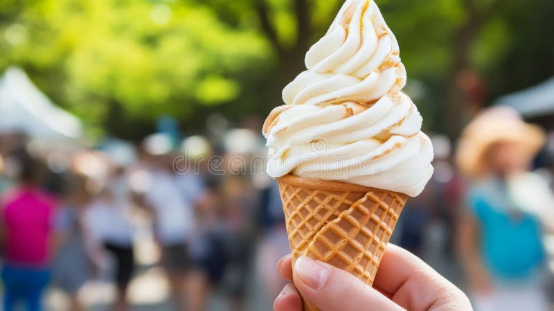 Taking a Break from Reading To Hold a Vanilla Ice Cream Cone on a Sunny ...