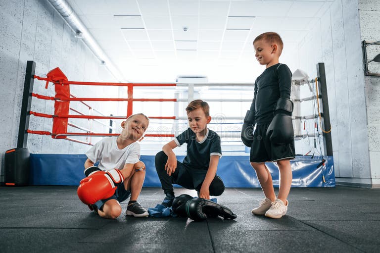 Taking a Break, Resting. Boys Training Boxing in the Gym Together Stock ...
