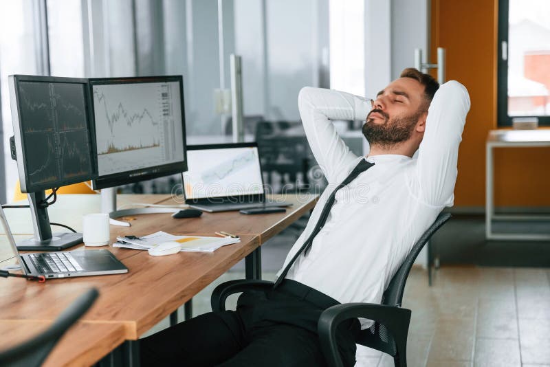Taking a Break, Resting. Businessman is Sitting by Computer and Working ...