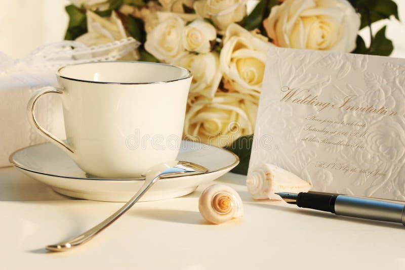 Taking a Break for Tea and Writing Invitation Stock Photo - Image of ...