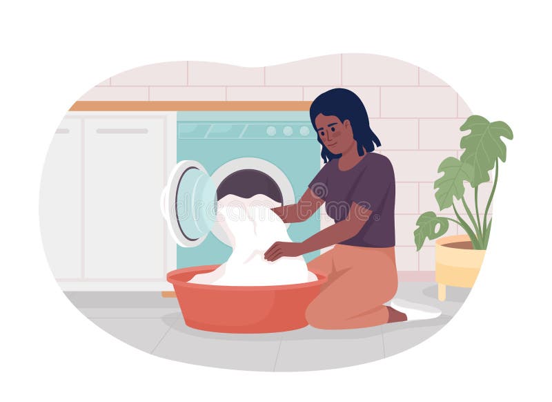 Taking Clothes Out of Washing Machine 2D Vector Isolated Illustration ...