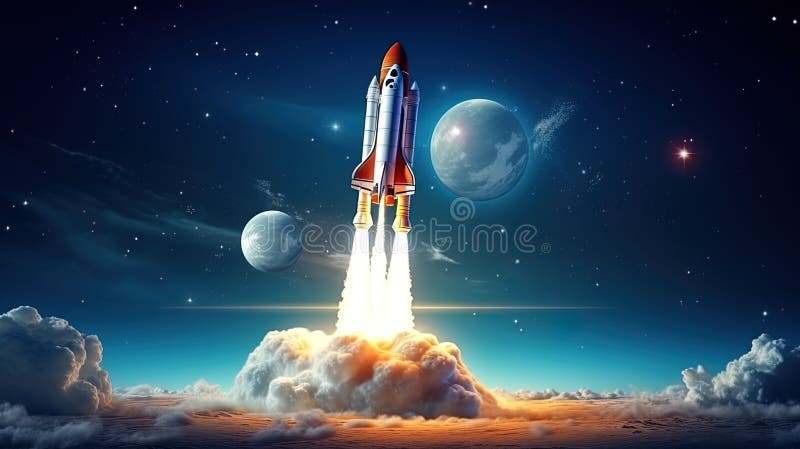 Taking a Fly To the Stars of the Rocket at the Start Stock Illustration ...