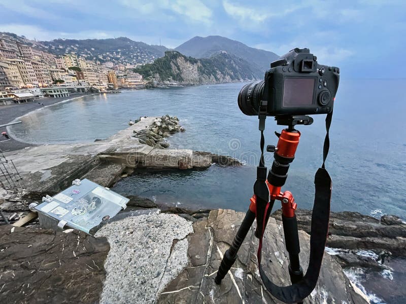 Taking Long Exposure Photo with Tripod and Professional Camera Stock ...