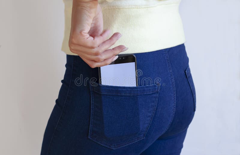 Taking Modern Smartphone Out of Pocket Stock Photo - Image of back ...
