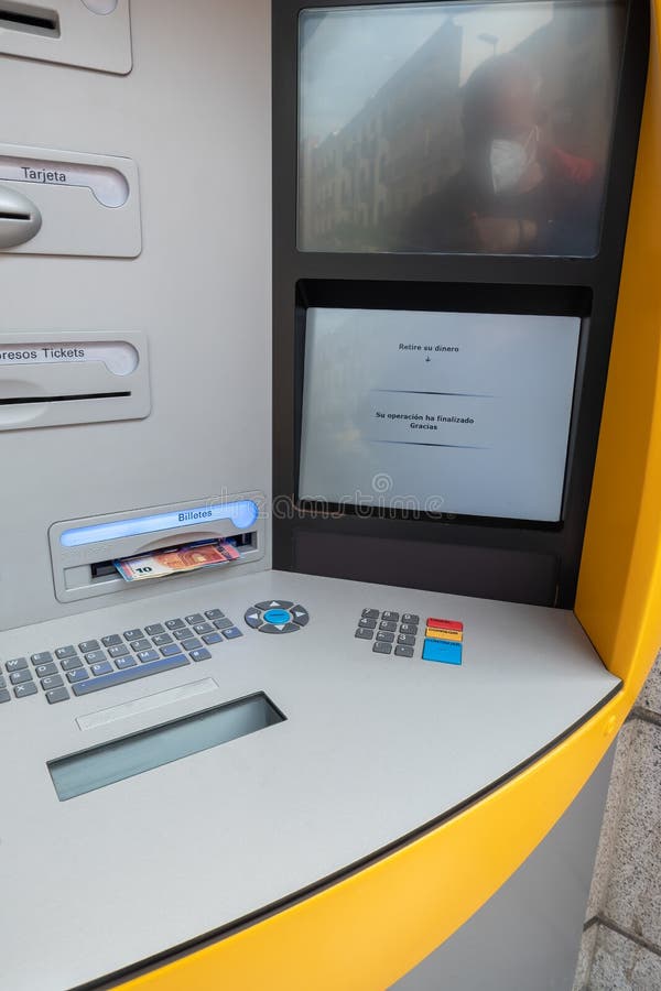 Taking Money from an ATM on the Street Stock Image - Image of security ...
