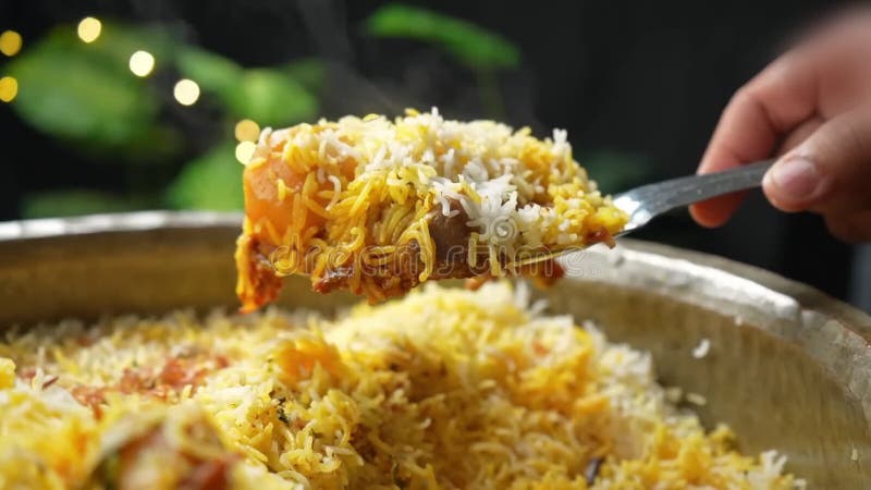 Taking Mutton Biryani with Spoon Stock Video - Video of curry ...