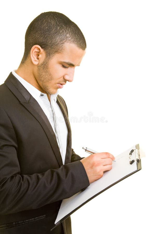 Man Taking Notes and Writing in Notepad with Pen Stock Photo - Image of ...