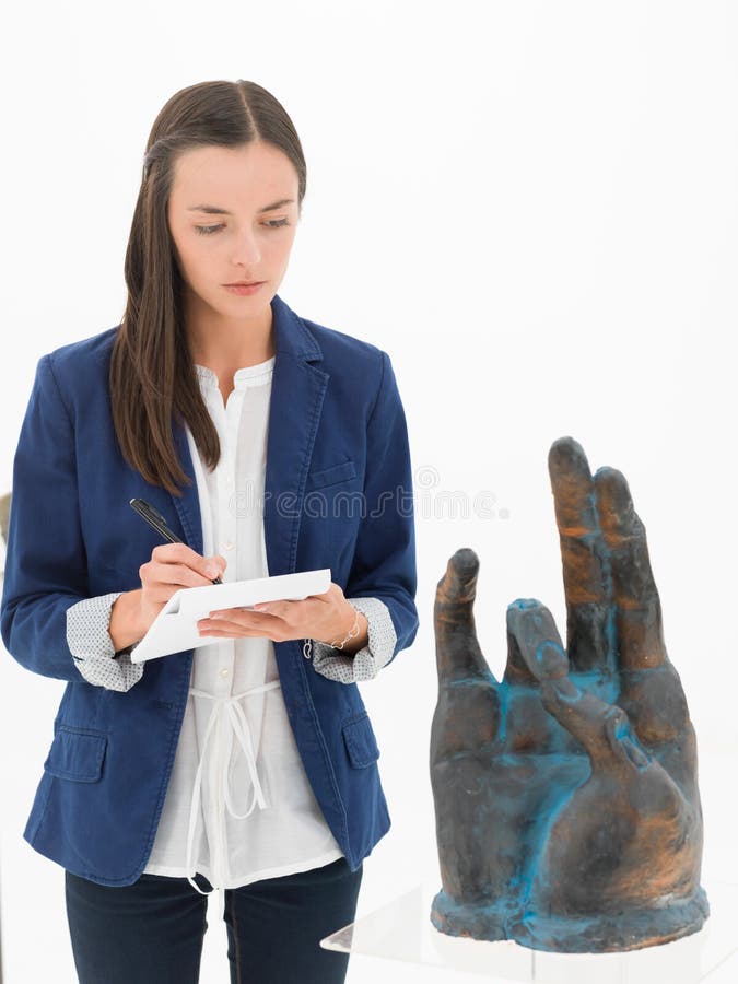 Taking Notes about Some Artworks in a Museum Stock Photo - Image of ...