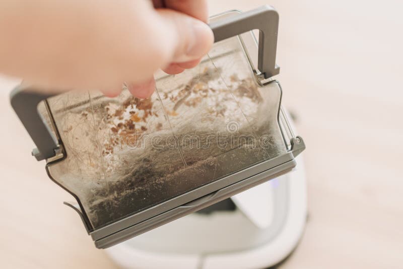Taking Off Dirty Dust Out of Vacuum Robot Cleaner. Stock Image - Image ...