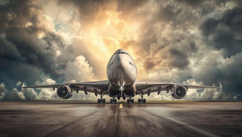 Taking Off from the Ground, a White Plane. Illustration in a Modern ...