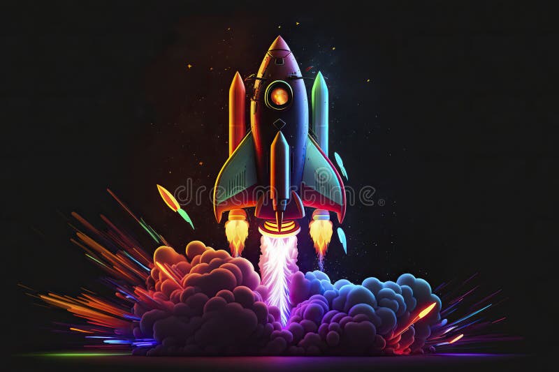 Taking Off Rocket, Neon Colors. Generative AI Stock Photo - Image of ...
