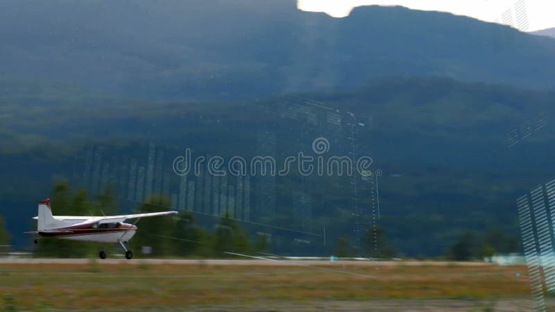 Taking Off, Small Airplane with Animation of Data Visualization Over ...